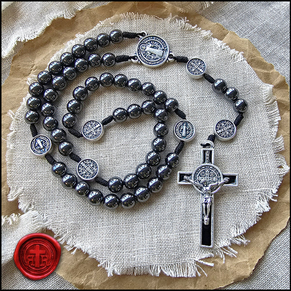 St. Benedict Rosary | Rugged Catholic Rosary | Heavy Hematite Beads ...