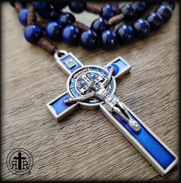 St Benedict Blue Wooden Rosary | Handmade with Heart