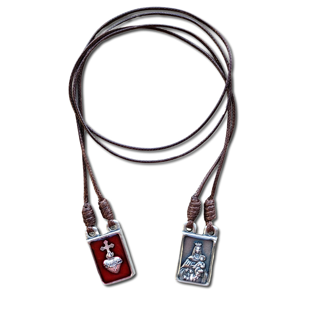 Red Enamel Scapular with Brown Wool Inserts - Catholic Gear - Rugged Rosary