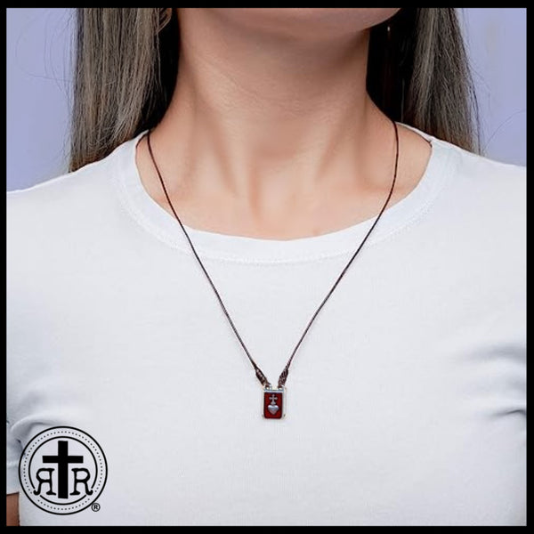 Red Enamel Scapular with Brown Wool Inserts - Catholic Gear - Rugged Rosary