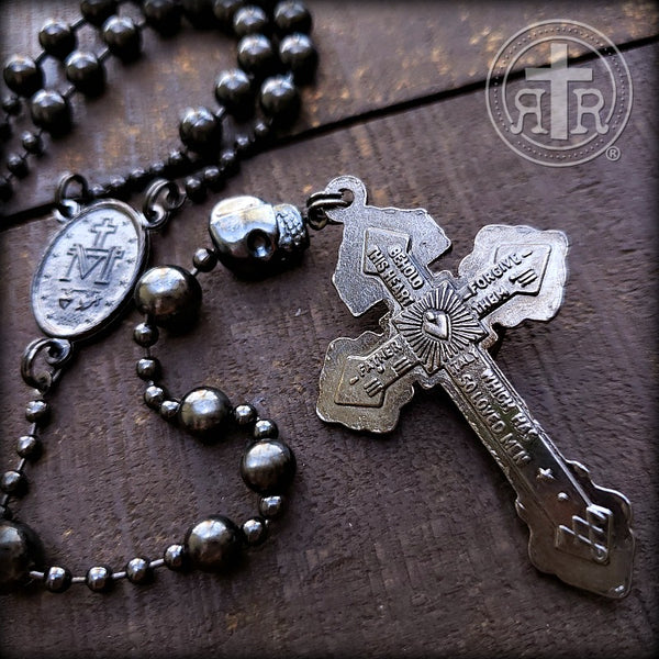 Combat Rosary -Gunmetal WWI Battle Beads - Memento Mori Version