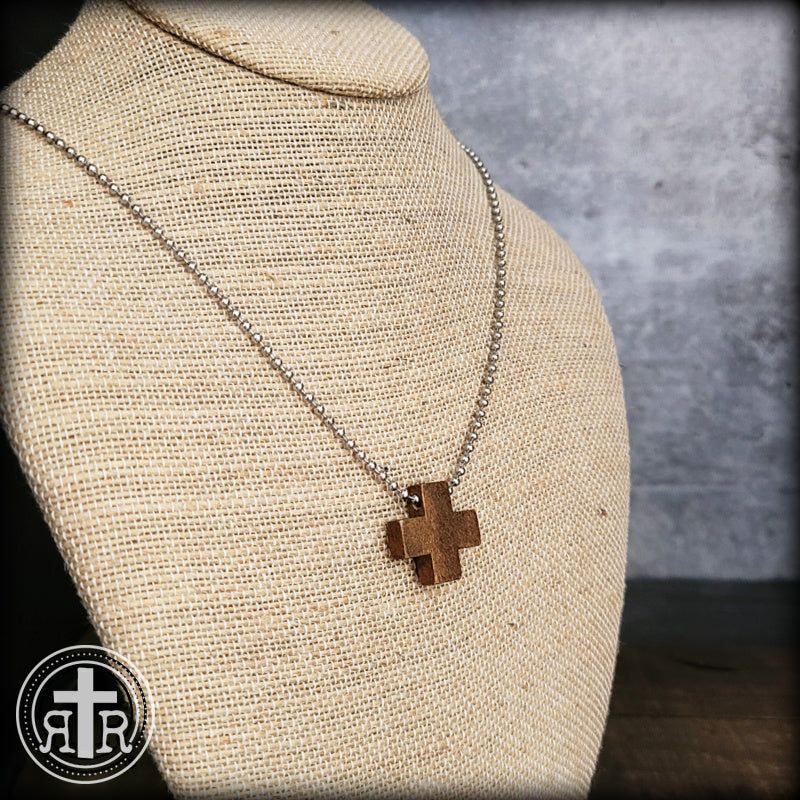 Wood Cross Necklace - Simple Greek Cross - Early Christianity