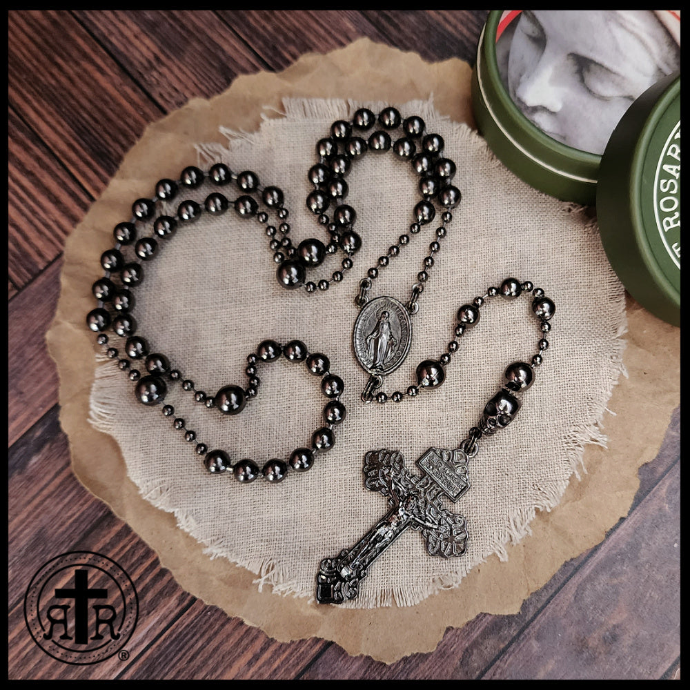 Combat Rosary -Gunmetal WWI Battle Beads - Memento Mori Version